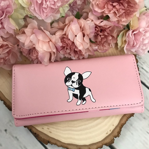 Bags | Pink Vegan Leather Black White Dog Clutch Wallet | Poshmark